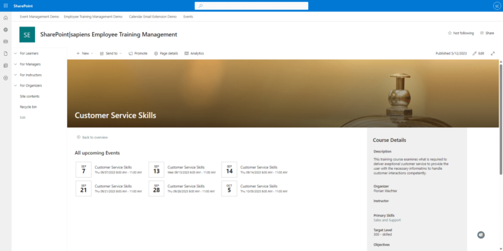 Create course pages on SharePoint and display course content