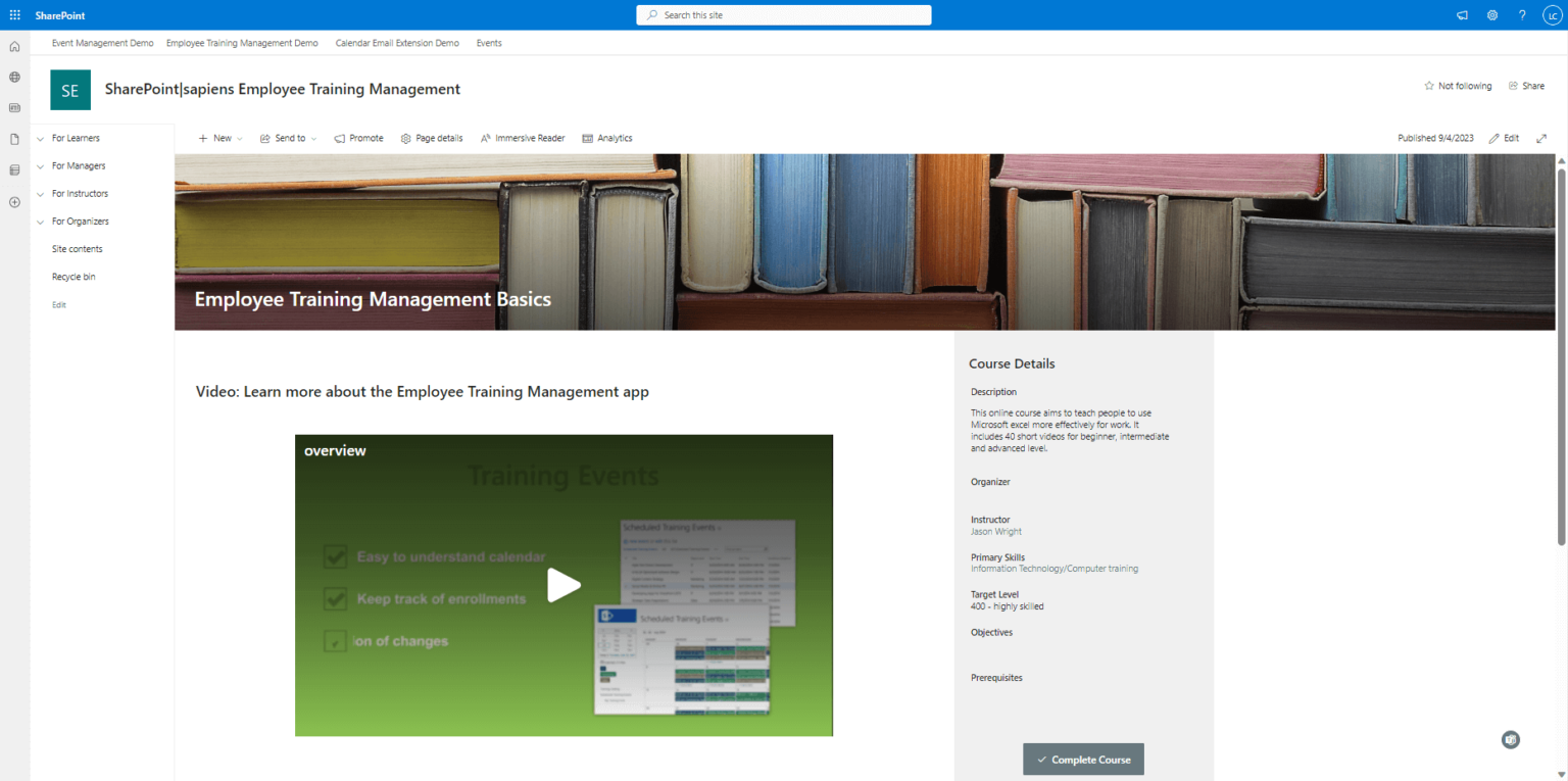 Create course pages on SharePoint and display course content